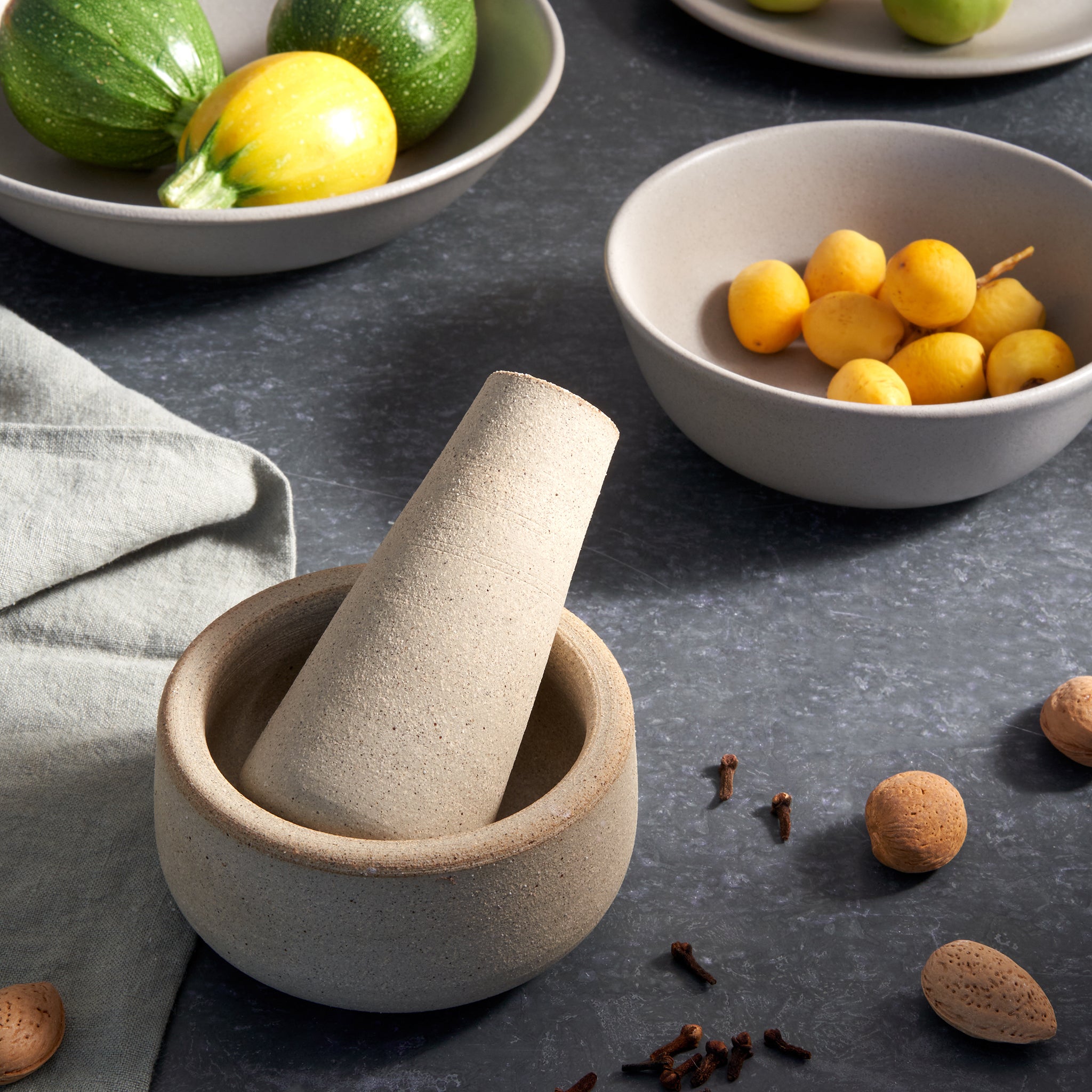 Pestle & Mortar Stoneware Ceramic Food Grinder | Ingredient Crusher | Monoware