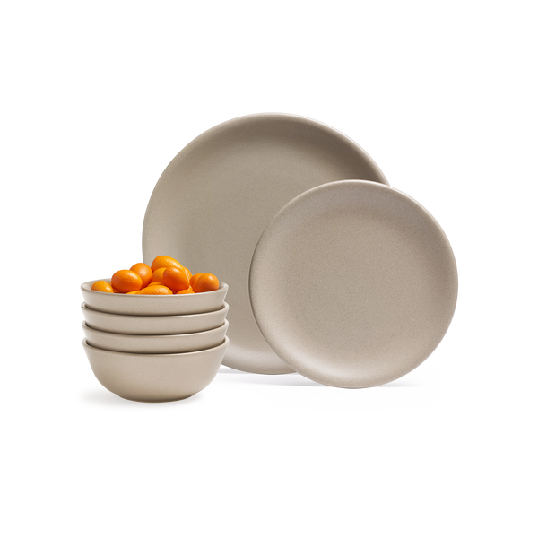 12 Piece Beige Stoneware Dinner Set | 12pc Pebble Ceramic Dinnerware ...