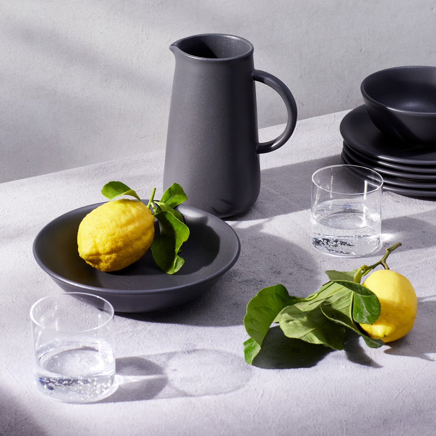 4 Piece Large Grey Stoneware Ceramic Pasta & Serving Bowls | Monoware