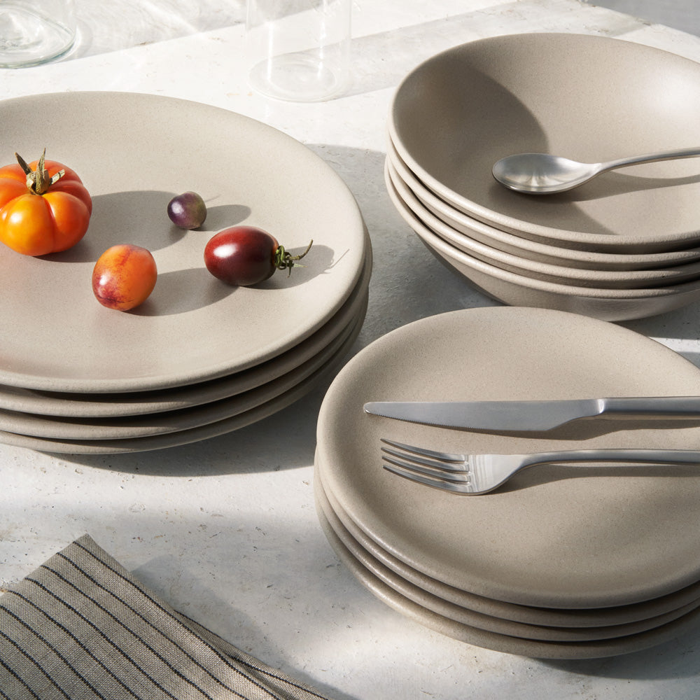 Beige Stoneware Dinner Plates | Pebble Specked Ceramic Dining Plates ...