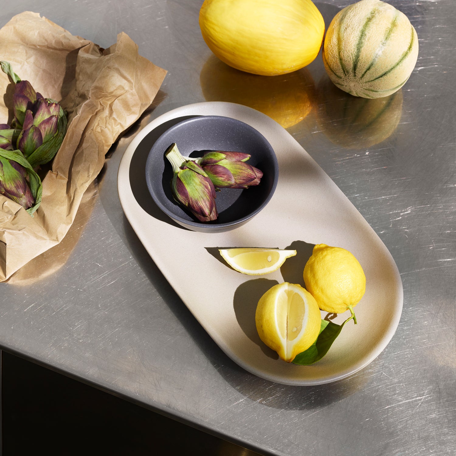 Beige Ceramic Stoneware Serving Platter Set | Serving Dishes | Monoware