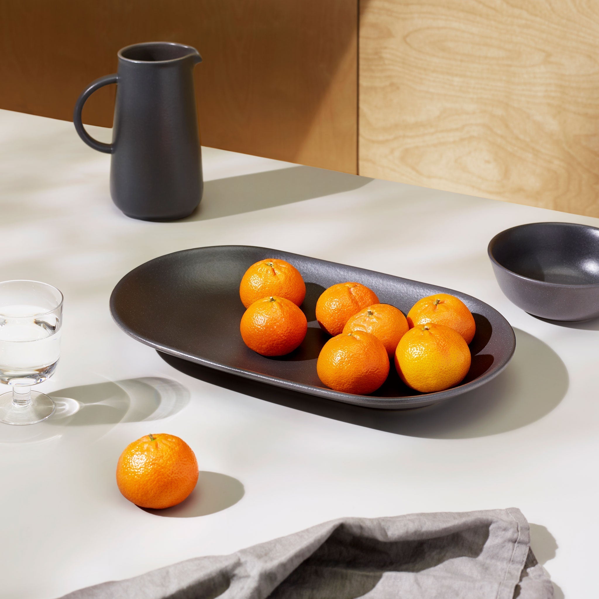 Large Grey Ceramic Serving Platter | Slate Oval Stoneware Tray | Monoware
